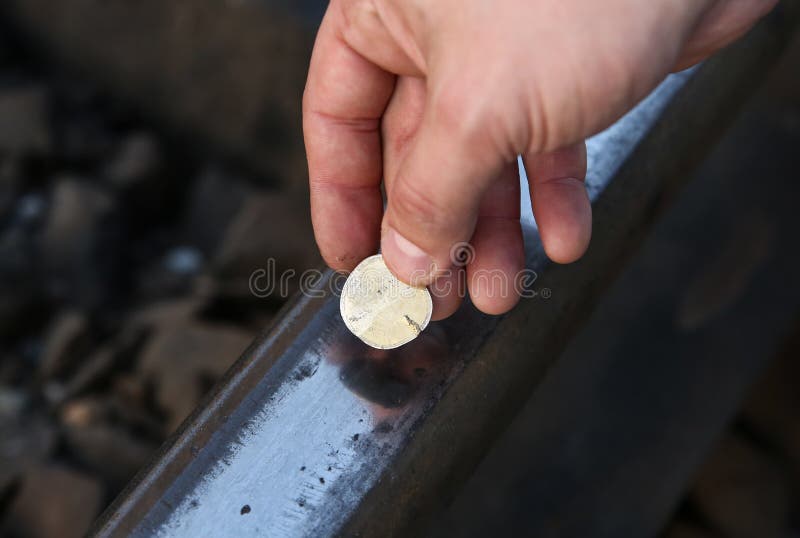 Flatten Coins on the Railway Tracks Outdoors Stock Image - Image of ...