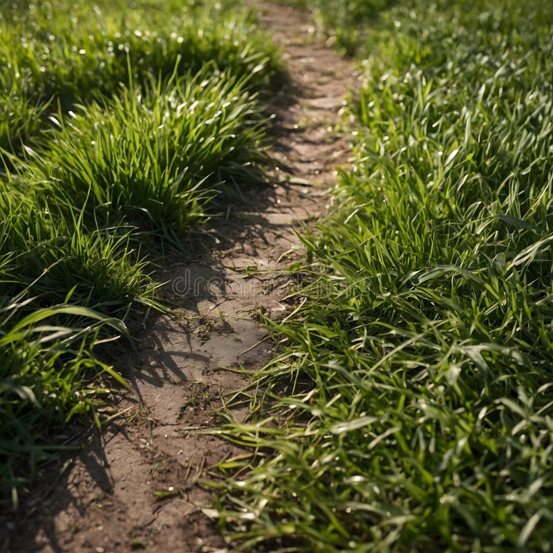 Flattened Grass Path with Footprints and Natural Wear Patterns Stock ...