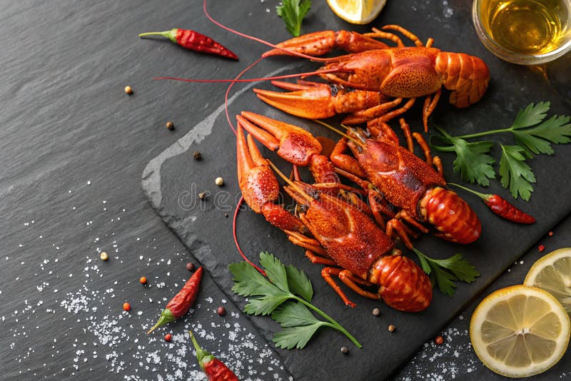 Flavorful Boiled Crawfish. on a Stone Background Stock Image - Image of ...