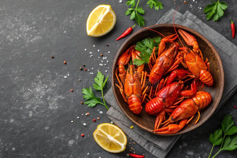 Flavorful Boiled Crawfish. on a Stone Background Stock Photo - Image of ...