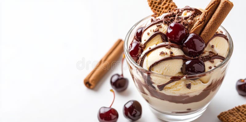 Flavorful, Creative Ice Cream Sundae; Stock Art on a White Surface ...