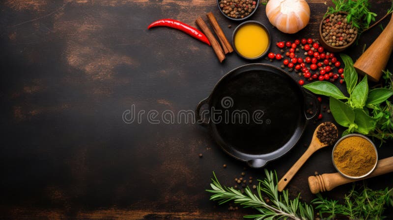 A Flavorful Food Background Featuring Spices, Herbs, and Kitchen Tools ...