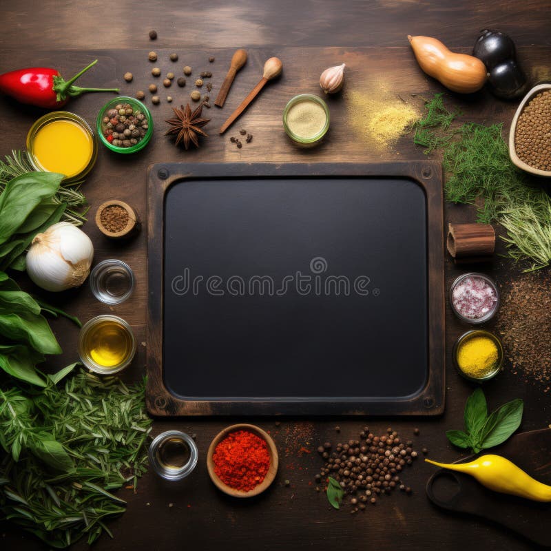A Flavorful Food Background Featuring Spices, Herbs, and Kitchen Tools ...