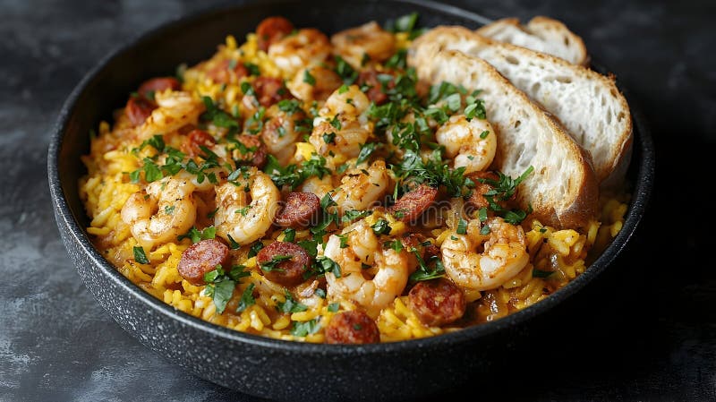 Shrimp & Chorizo Paella Stock Illustration - Illustration of homemade ...