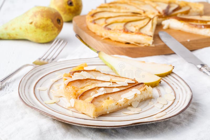 Flavorous Rustic Open Pie Pear Cheese Cinnamon and Almond Stock Photo ...