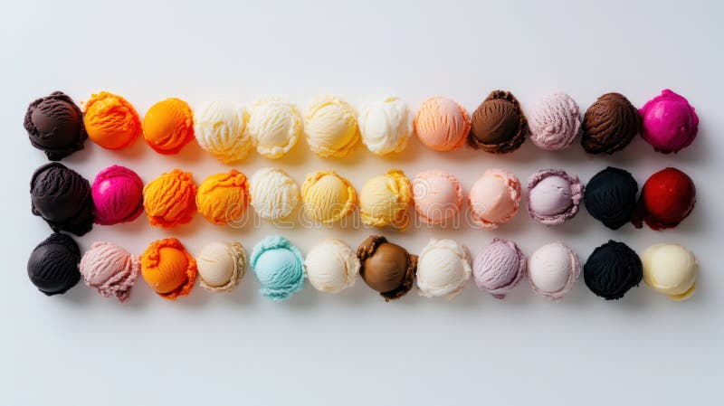 33 Flavors Day Assorted Ice Cream Scoops Displayed in Rows by Flavor ...