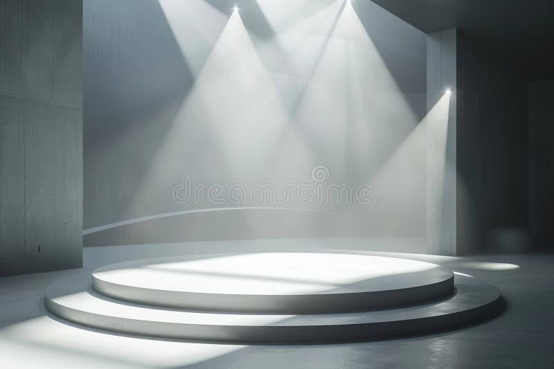 A Flawless 3D Depiction of a White Circular Stage Illuminated by Bright ...
