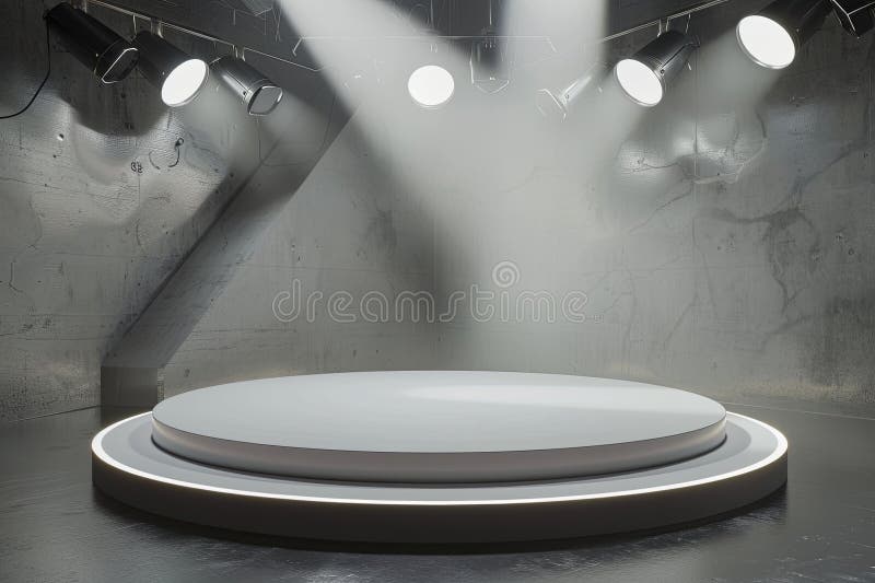 A Flawless 3D Depiction of a White Circular Stage Illuminated by Bright ...