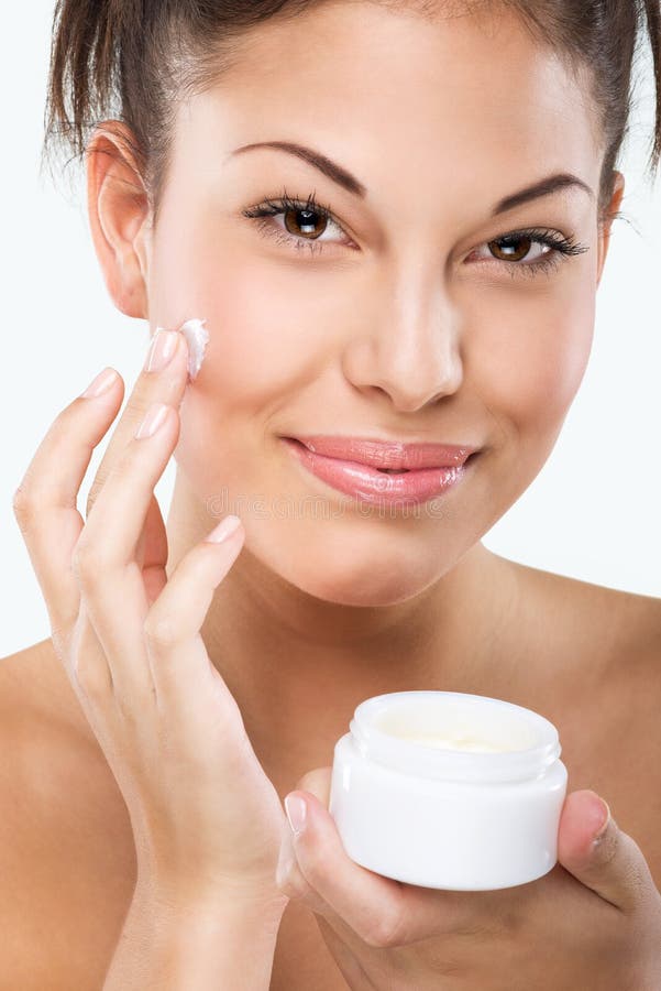Flawless-skinned Woman with Moisturizing Face Cream Stock Image - Image ...