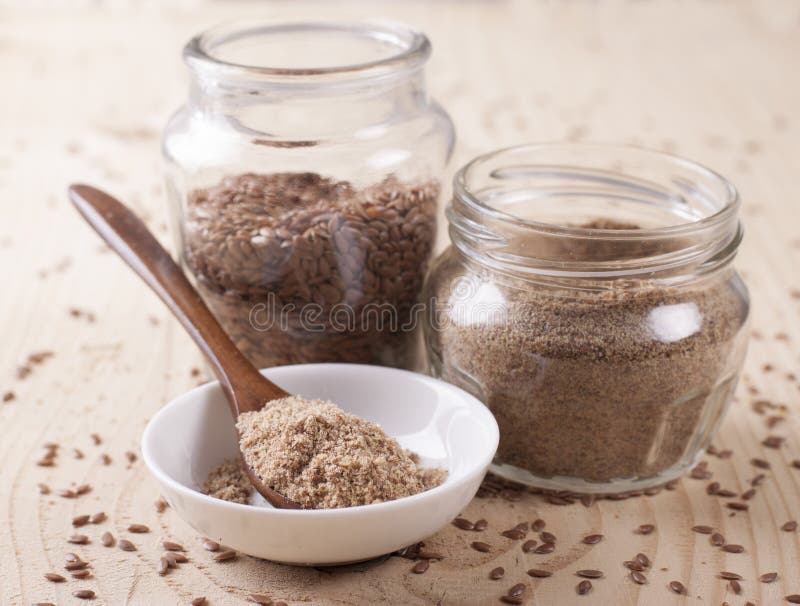 Flax Flour in a Wooden Spoon Stock Photo - Image of grain, healthy ...