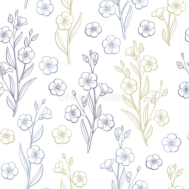 Flax Flower Graphic Color Seamless Pattern Sketch Illustration Vector ...