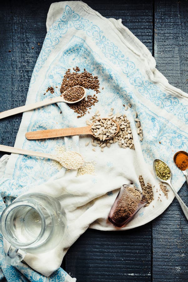 Flax Seeds, Sesame Seeds, Sunflower Seeds in Wooden Spoons Stock Image ... Flax Seeds, Sesame Seeds, Sunflower Seeds in Wooden Spoons Stock Image ...