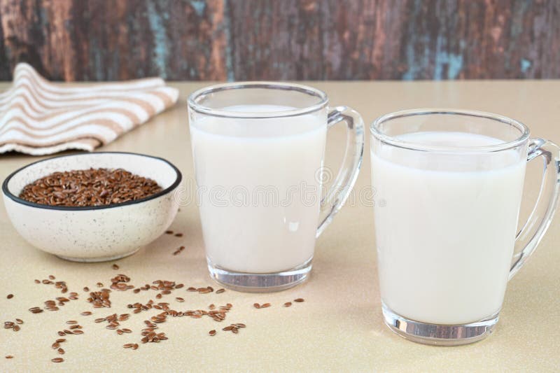 Flaxseed Milk in Glass Cups Stock Image - Image of front, health: 266090129