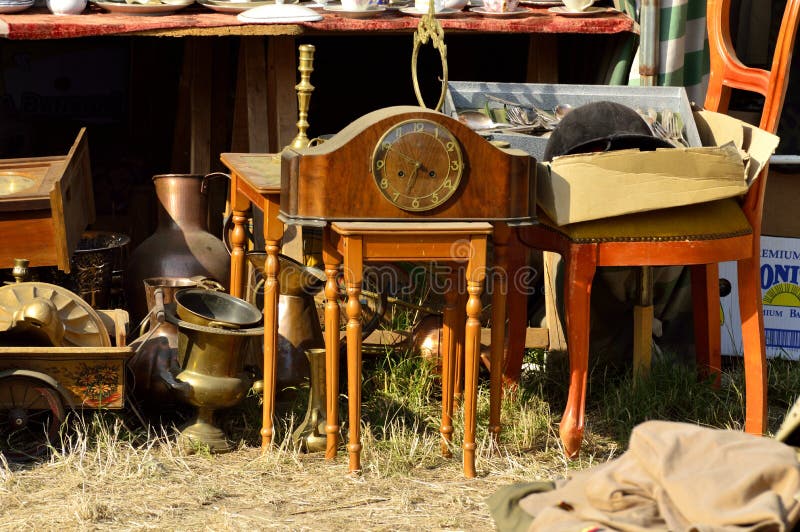 Flea market stock photo. Image of clocks, sale, yard - 64977550