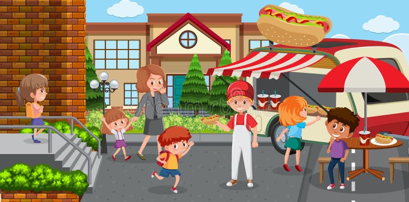 Flea Market Scene in Cartoon Style Stock Vector - Illustration of ...