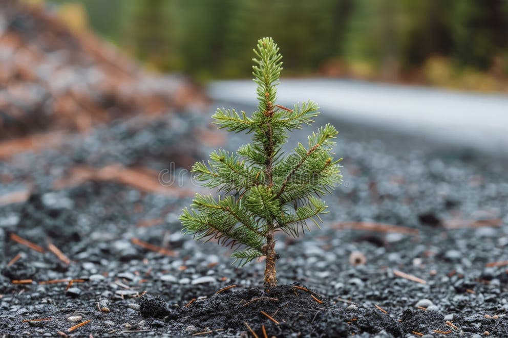 Young Pine Tree Sapling Standing Resilient on Volcanic Landscape Stock ...