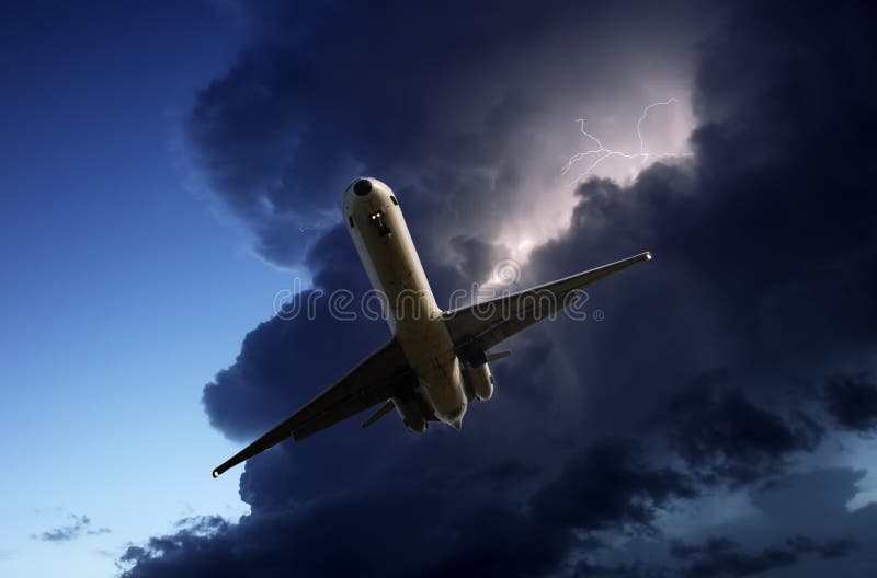 Airplane flying in storm stock image. Image of dark, weather - 13199601