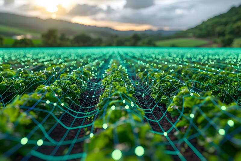 Autonomous Farming Drones in Lush Greenery at Sunrise Stock Photo ...