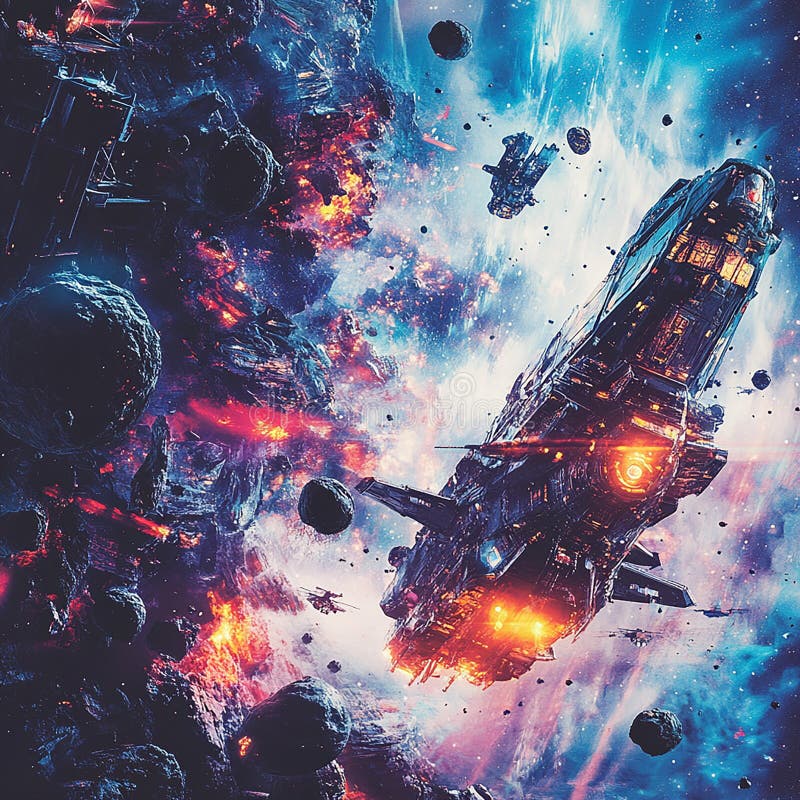 Fleet of Alien Ships Escorting a Colossal Spacecraft Stock Illustration ...