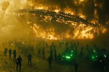 Fleet of Alien Spacecraft Launching from a Massive Space Station Stock ...