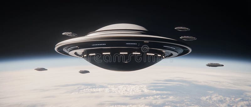 Fleet of Alien Spacecraft Launching from a Massive Space Station Stock ...