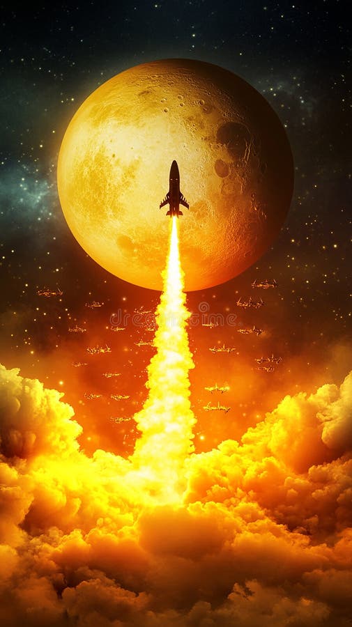 Fleet of Alien Spacecraft Launching from a Massive Space Station Stock ...