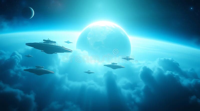 Alien Fleet Orbiting Planet Stock Image - Image of orbiting ...