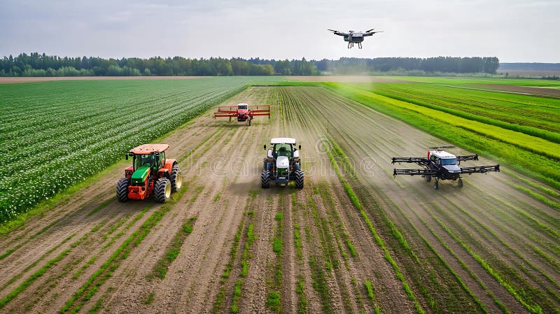 A Fleet of Automated Tractors and Drones Working Together in a Large ...