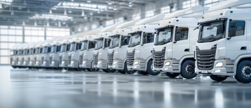 Fleet of Branded Delivery Trucks at a Distribution Hub, 3PL Logistics ...