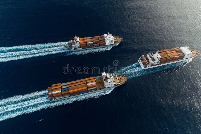 Fleet of Cargo Ships at Sea Stock Image - Image of convoy, global ...