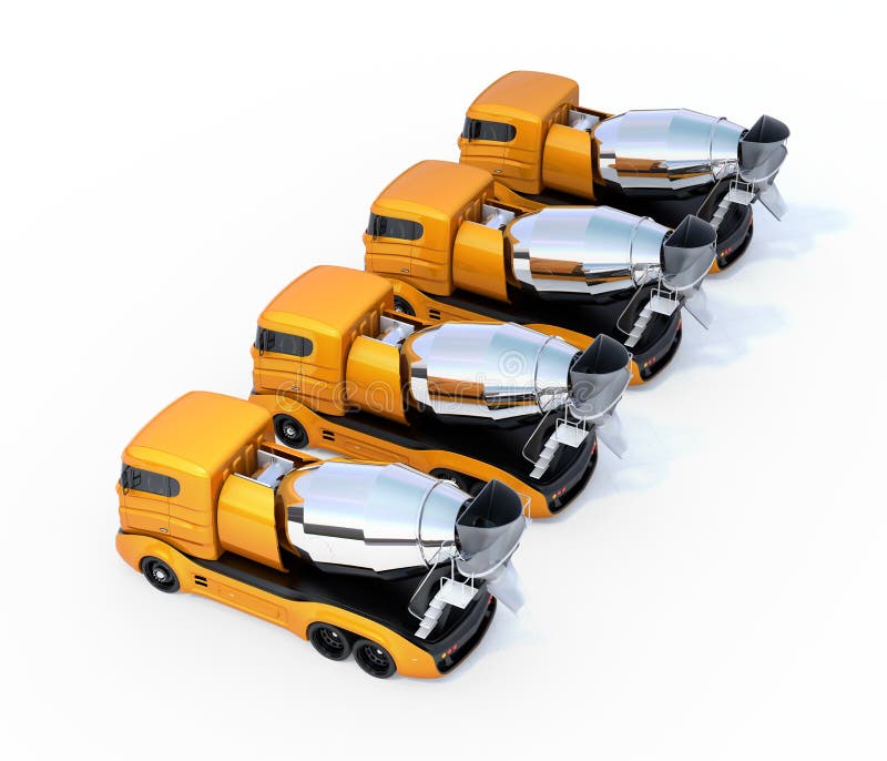 Fleet of Concrete Mixer Trucks Isolated on White Background Stock ...