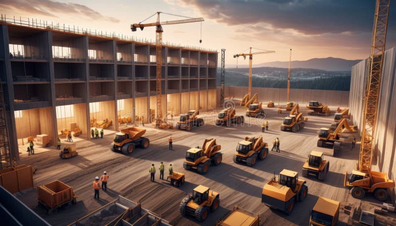 Fleet of Construction Vehicles at Site Stock Image - Image of equipment ...