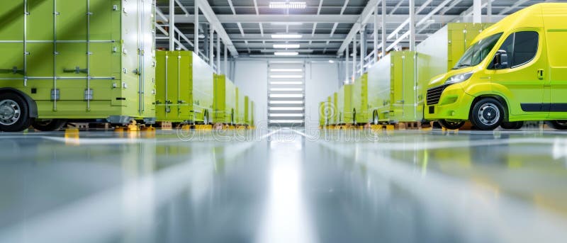 Fleet of Delivery Vans in a Modern Warehouse. Generative Ai Stock ...