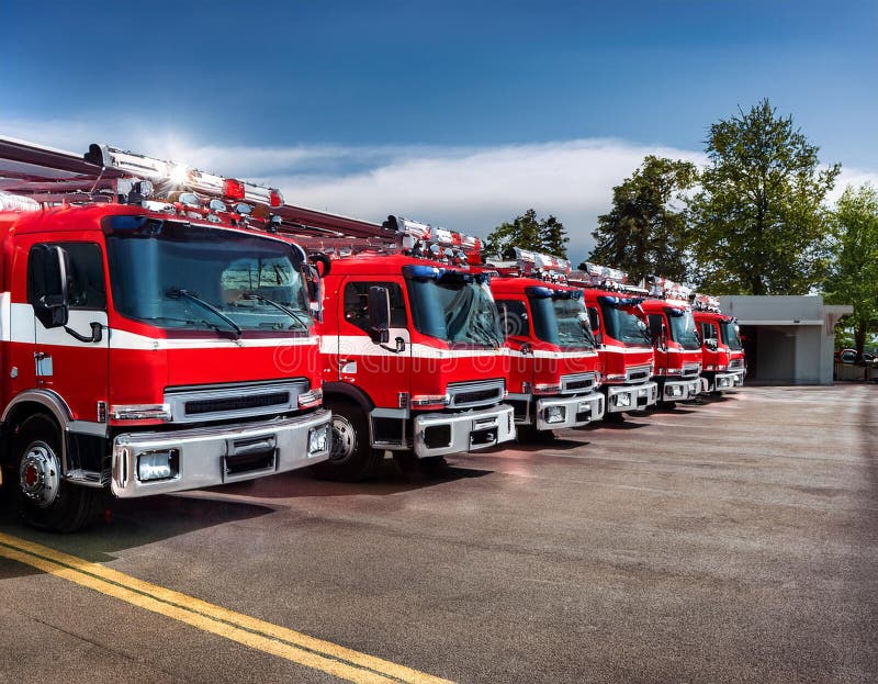 A Fleet of Fire Trucks Lined Up at the Station, Ready for Rapid ...