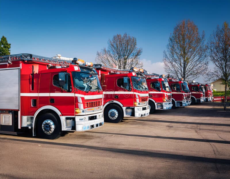 A Fleet of Fire Trucks Lined Up at the Station, Ready for Rapid ...