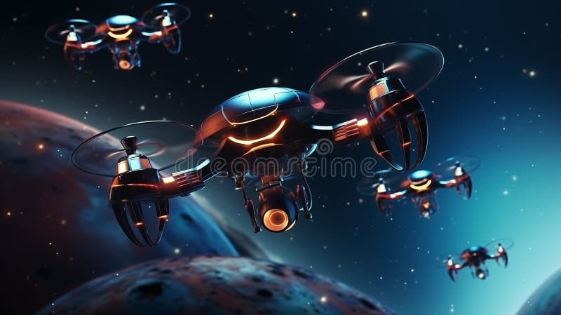Fleet of Futuristic Drones Exploring Outer Space Ai Generated Closeup ...
