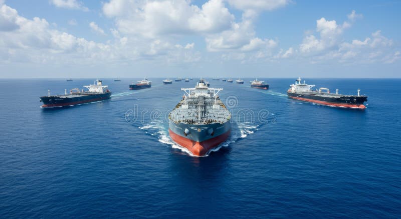 Fleet of Oil Tankers Sailing on a Blue Ocean Stock Illustration ...