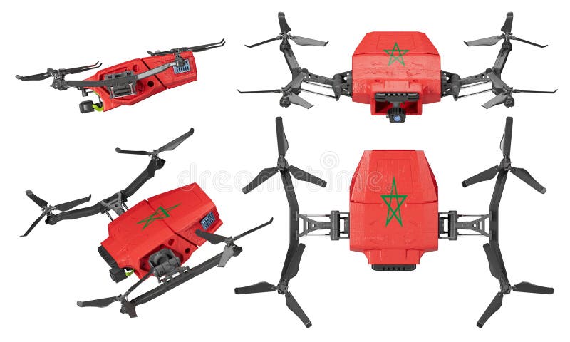Fleet of Red Drones Featuring the Green Pentagram of Morocco on a Dark ...