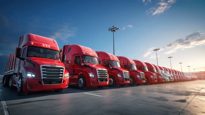 The Fleet of Red Trucks.AI Generated Image Stock Image - Image of ...