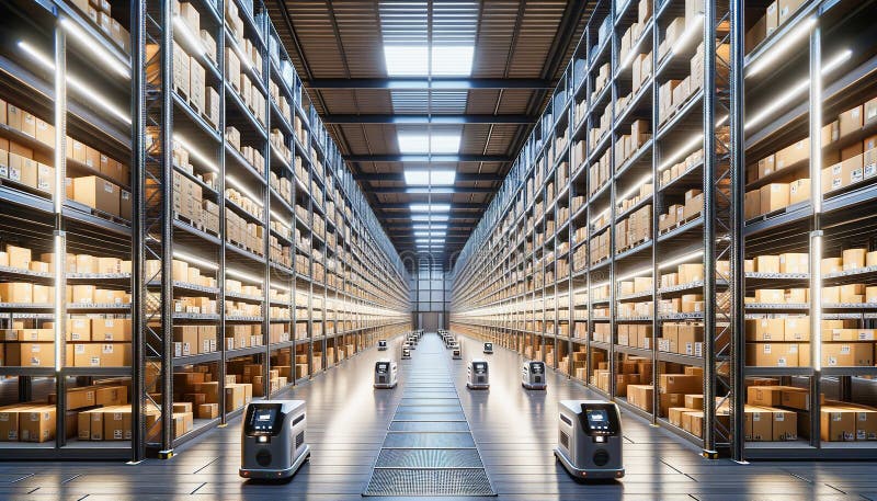 Fleet of Robots Maneuvering through a High-tech Warehouse Filled with ...