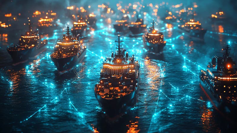 Night sea fleet light show stock photo. Image of fantasy - 374019618