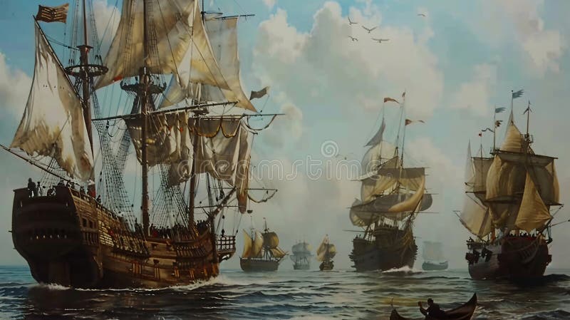 A Fleet of Ships Sets Off on Adventure Stock Image - Image of ...