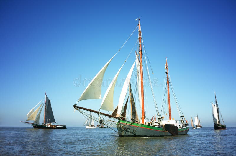 Fleet of Traditional Sailing Ships Stock Photo - Image of marine, ocean ...