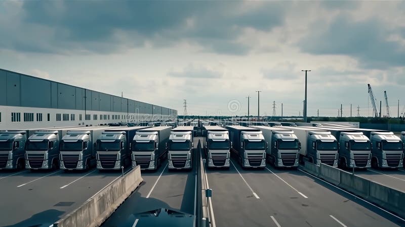 AI Trucks Ready at Logistics Hub Stock Video - Video of warehouse ...
