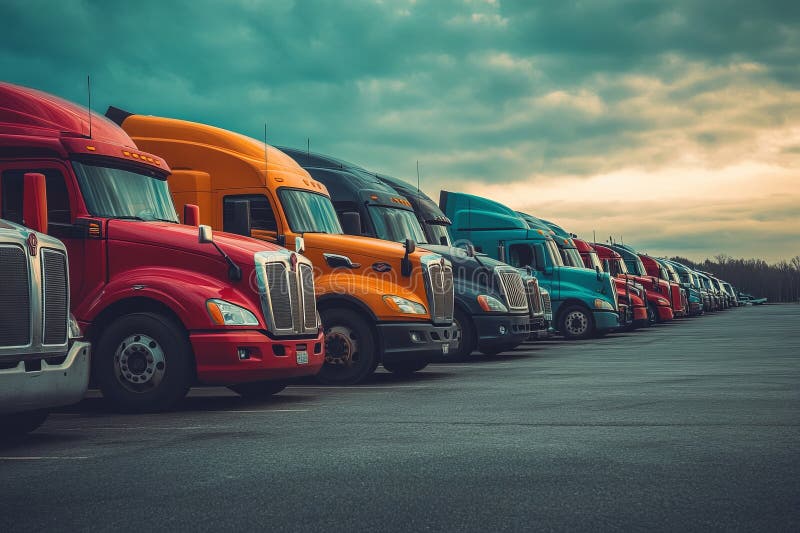 Fleet of Trucks Parked at Parking Lot Yard. Generative AI. Stock Image ...