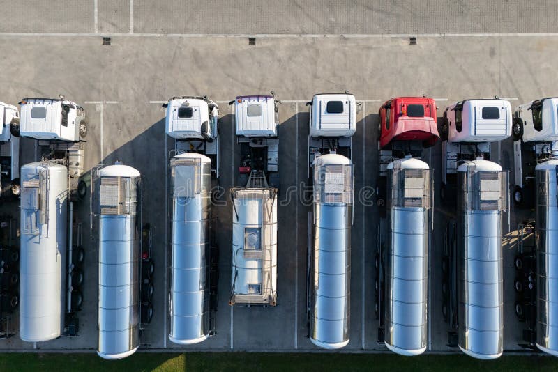 Fleet of Trucks with Tank Trailers. Stock Image - Image of parking ...