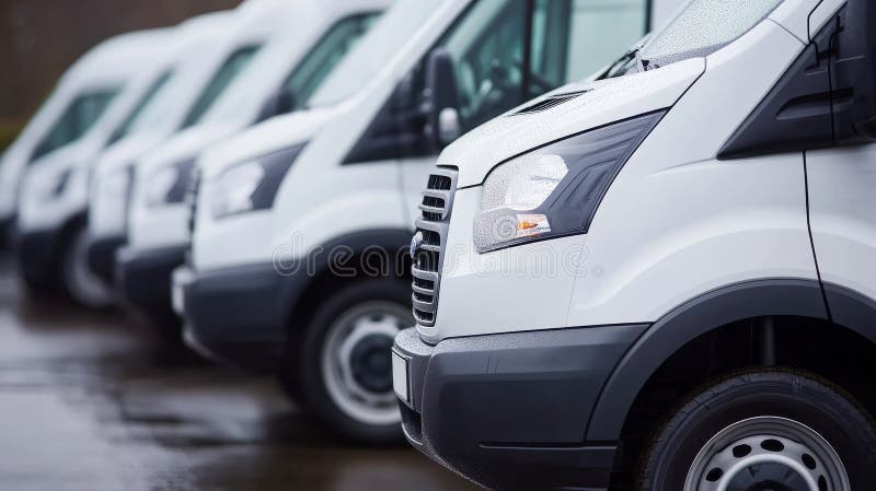 Fleet of White Commercial Vans Parked in a Row, Transportation and ...