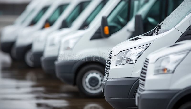 Fleet of White Delivery Vans Parked in a Row, Logistics and ...