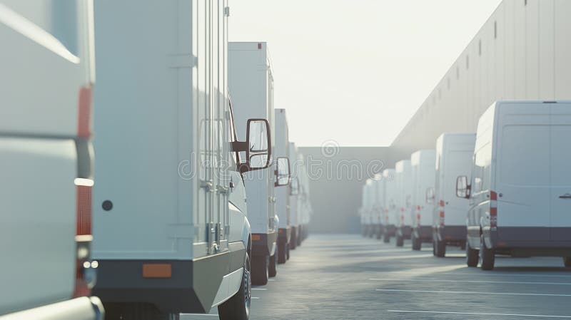Fleet of White Delivery Vans Parked in a Row. the Vehicles are Aligned ...