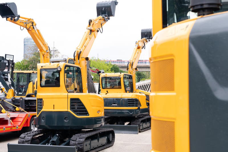Fleet of Yellow Construction Machines Stock Photo - Image of machinery ...